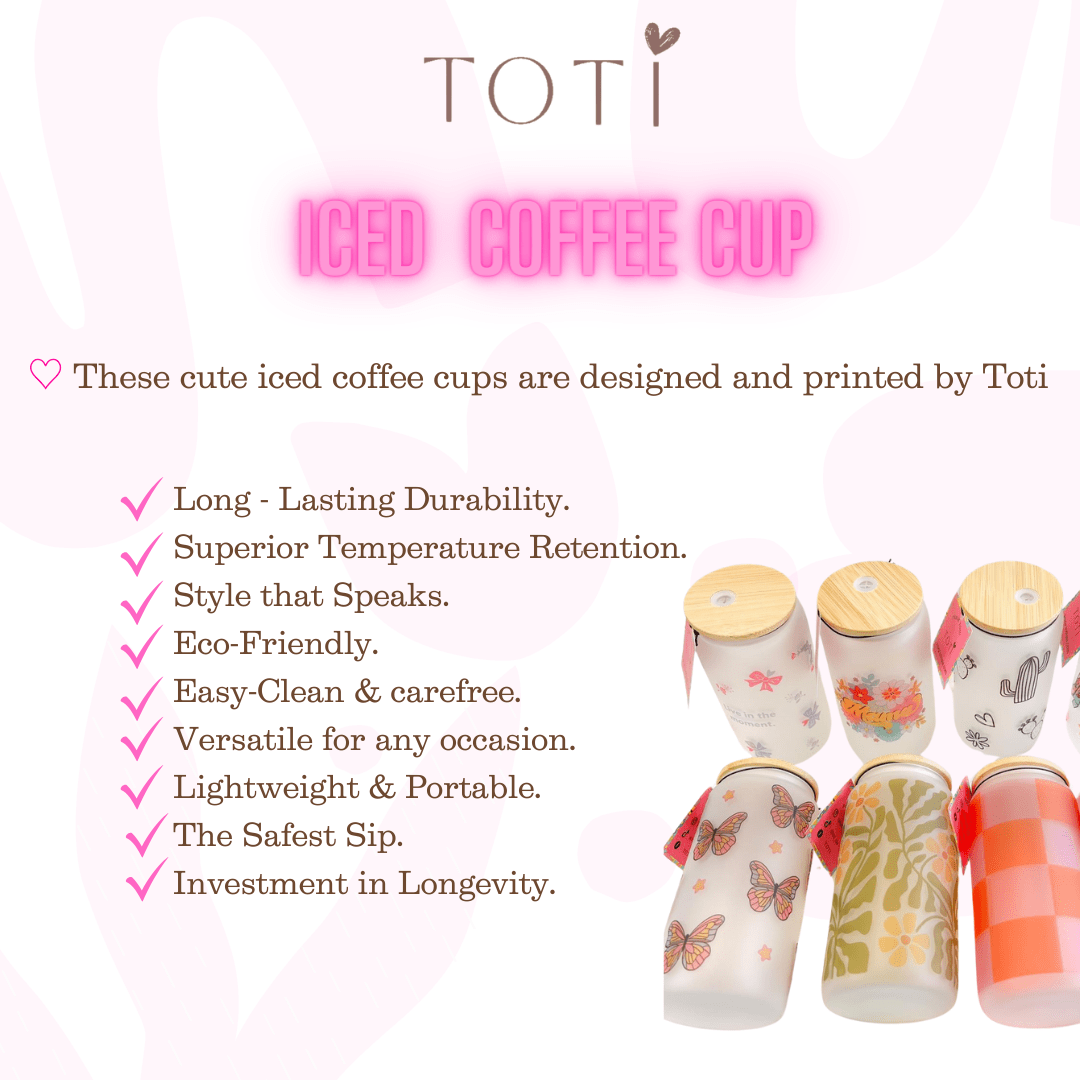 16 oz Iced coffee cup, with Lid & Straw, Glass iced coffee tumbler, Be ...